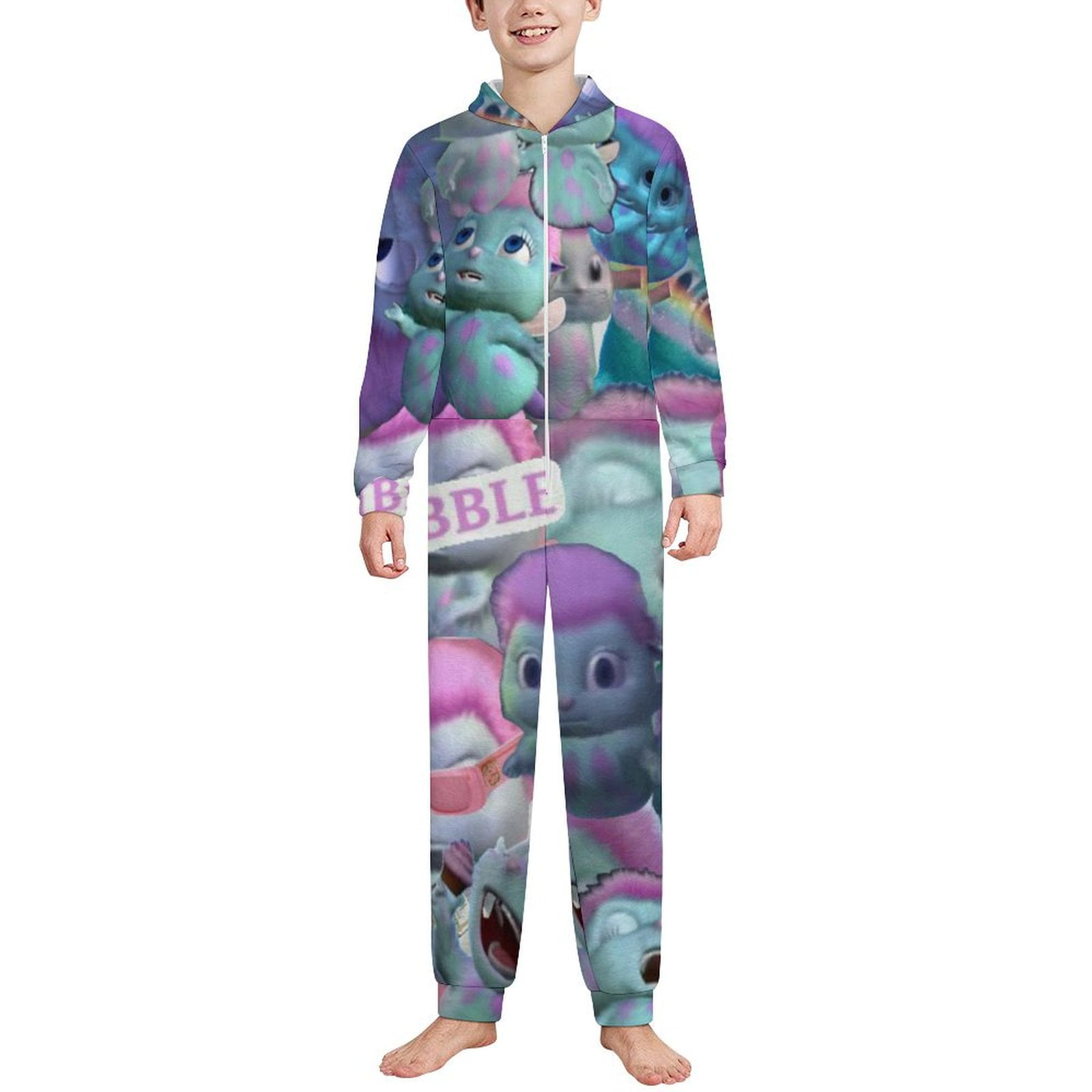 Bibble Fleece Onesie Pajamas Kids Zip-Front Hooded Sleepwear For Boys ...