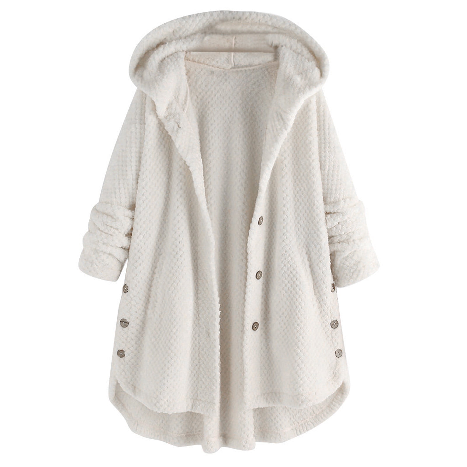 Bibfish Womens Jackets Trendy Irregular Long Hooded With Pockets Button ...
