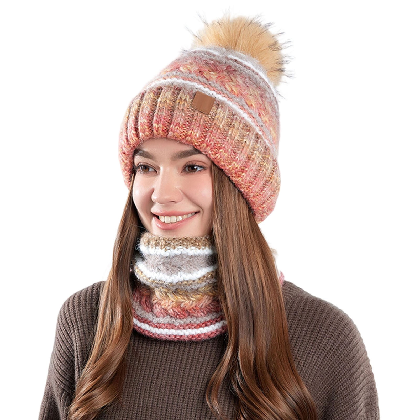 Bibifish 2 PCS Scarf Hat Sets For Women Winter Warm Knitted Neck Warmer ...