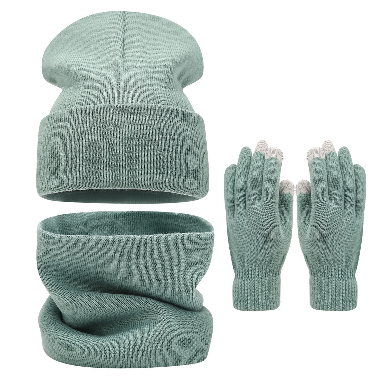 Bibifish 3 PCS Scarf Hat Glove Sets For Women Solid Color Beanie Hat ...