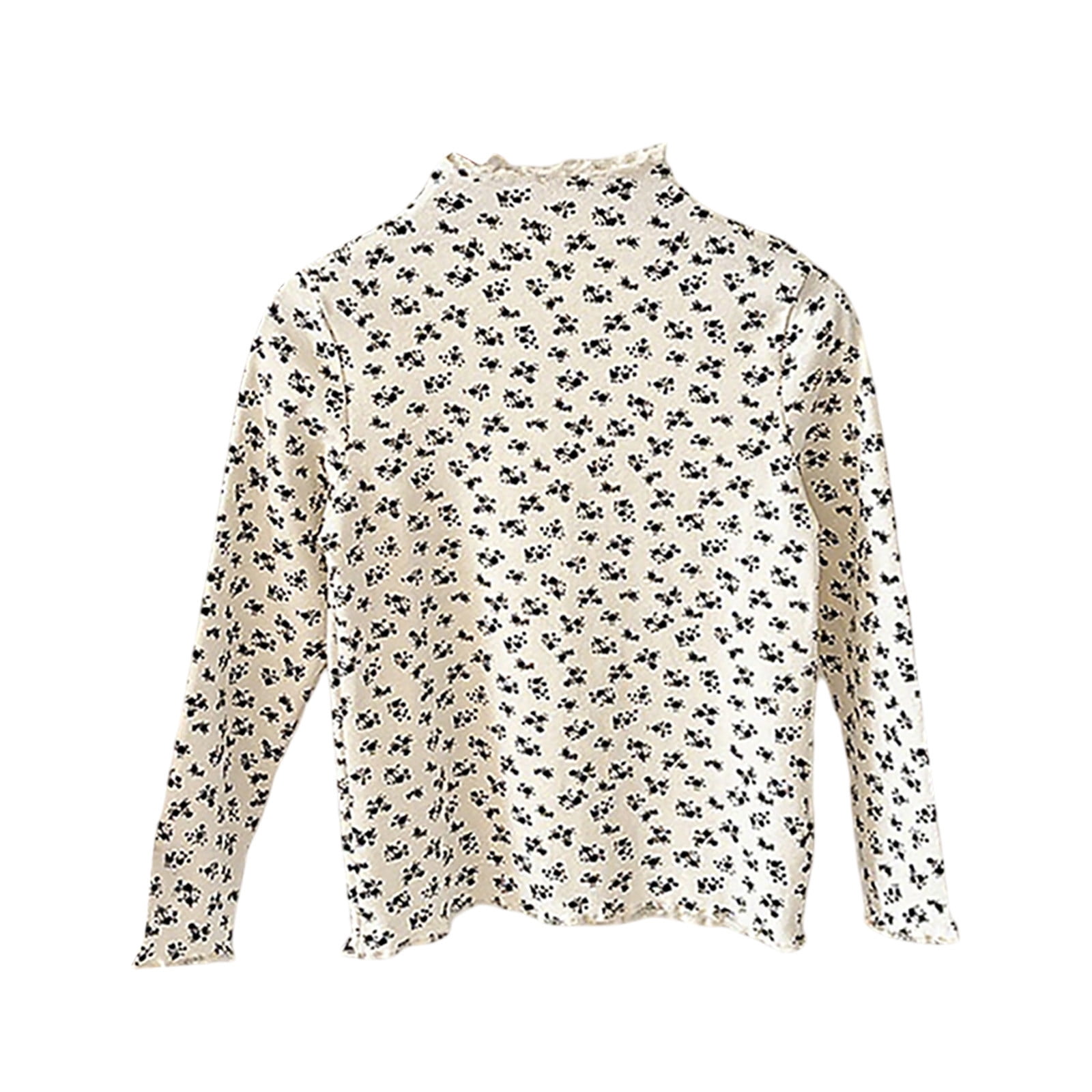 Bibifish Baby Girls Tshirts Black Heart Print Ruffled Turtleneck Long ...