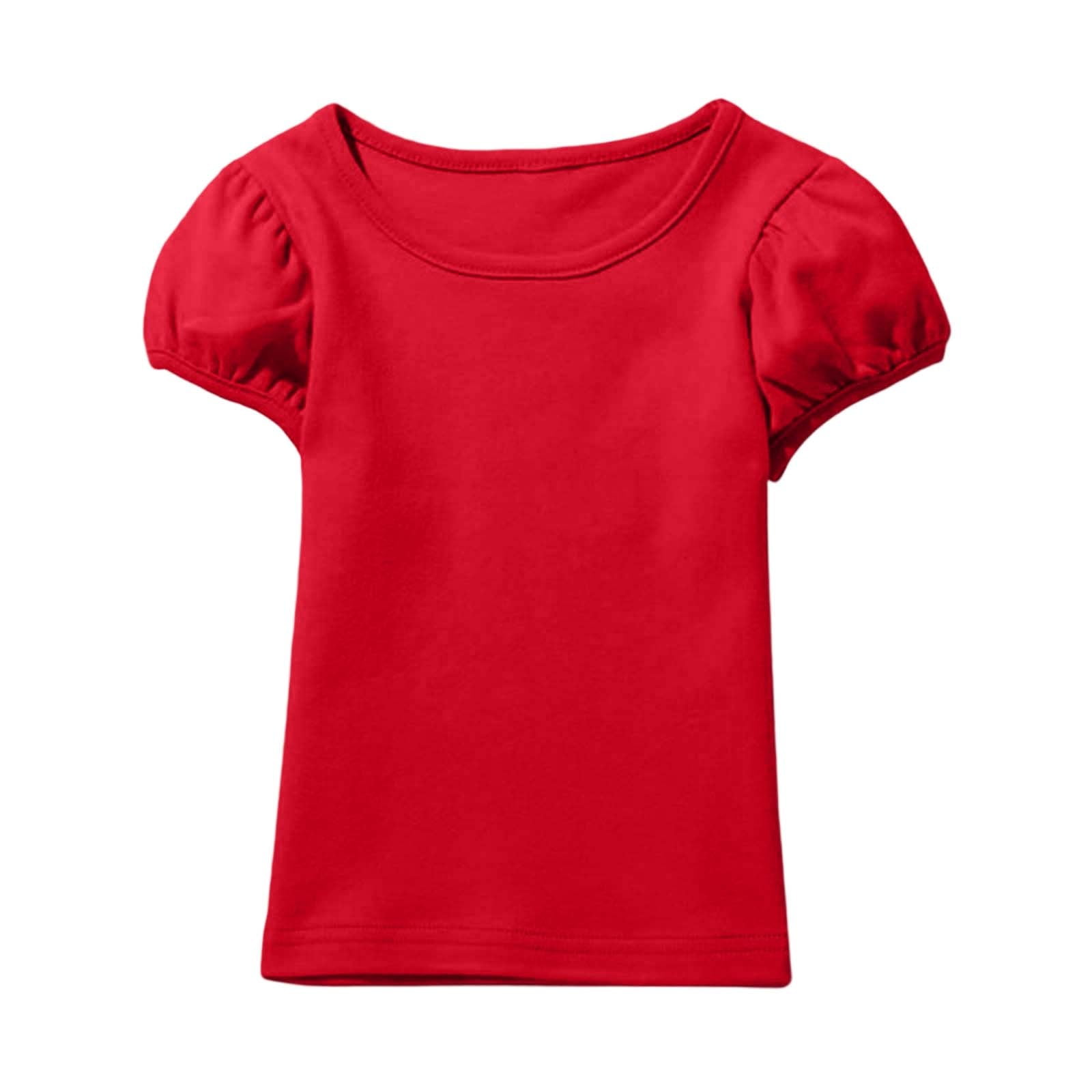 Bibifish Big Girls T-Shirts Solid Color Puff Sleeve Round Neck Short ...