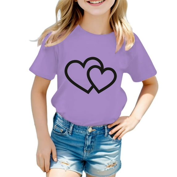 Bibifish Big Girls Tshirts Lovely Love Heart Graphic Crewneck Short ...