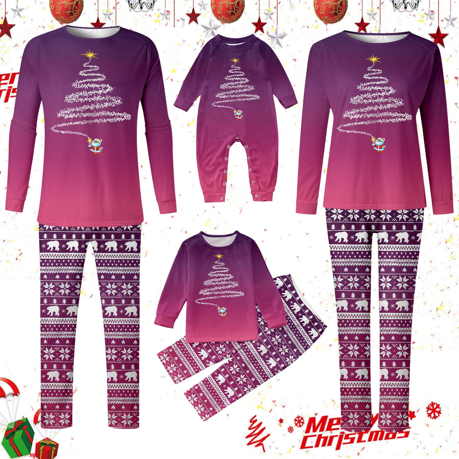 Bibifish Family Matching Pajamas Christmas Tree Print Holiday Pjs ...