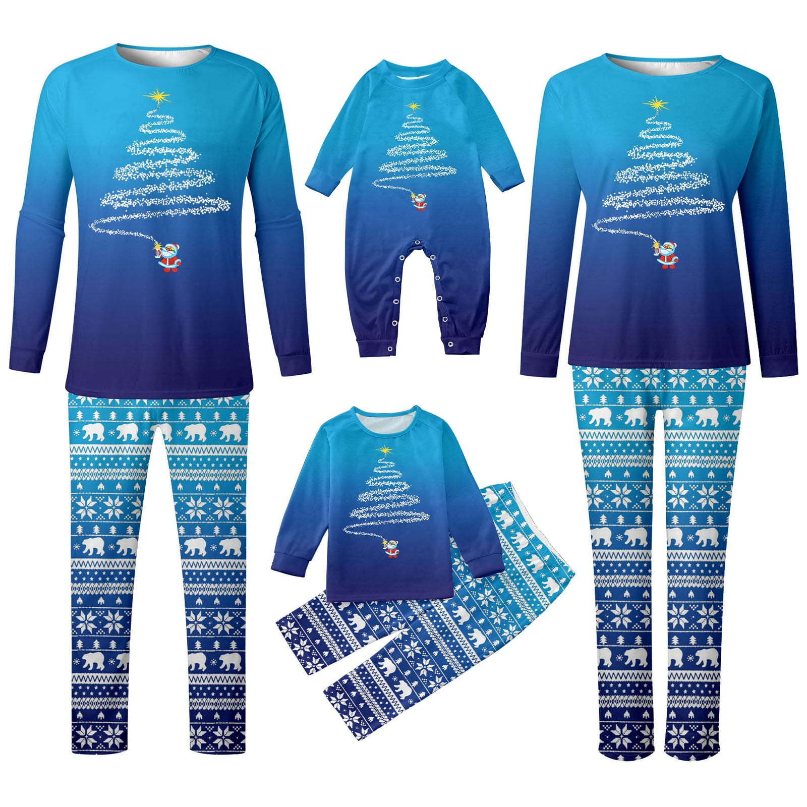 Bibifish Family Matching Pajamas Christmas Tree Print Holiday Pjs ...