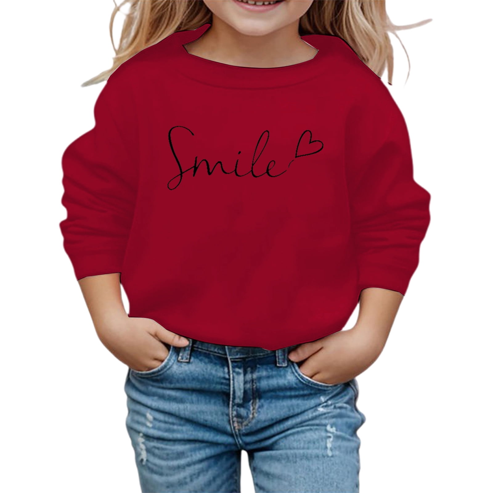 Bibifish Girls Sweatshirts Smile Letter Graphic Print Crew Neck ...