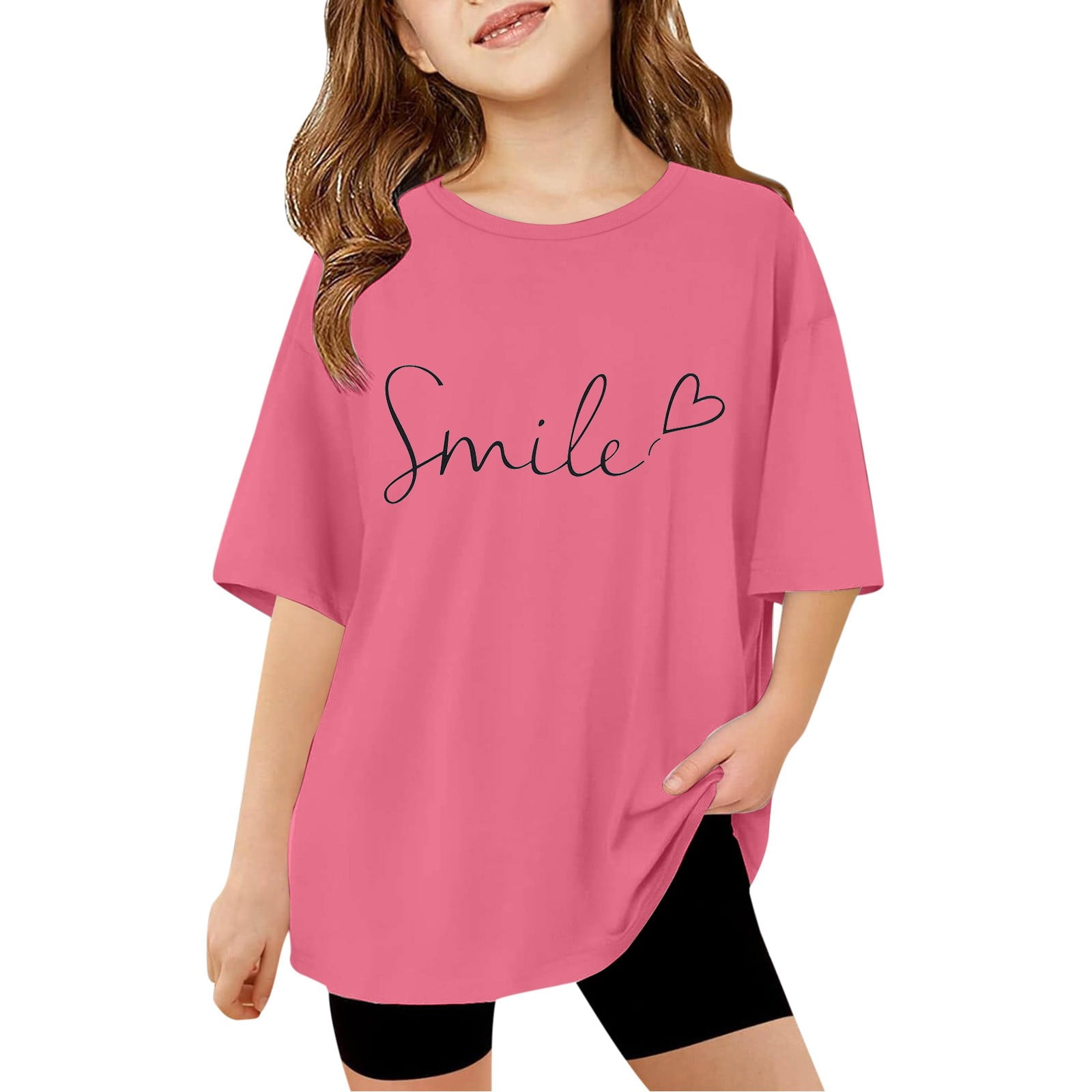 Bibifish Girls Tshirts Oversized Smile Letter Printed Crewneck Short ...