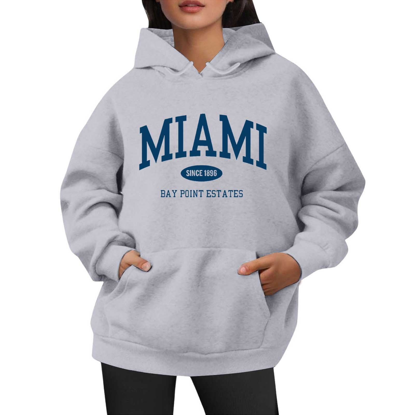 Bibifish Graphic Womens Hoodies Miami City Letter Print Long Sleeve Oversized Hooded sweatshirts ...