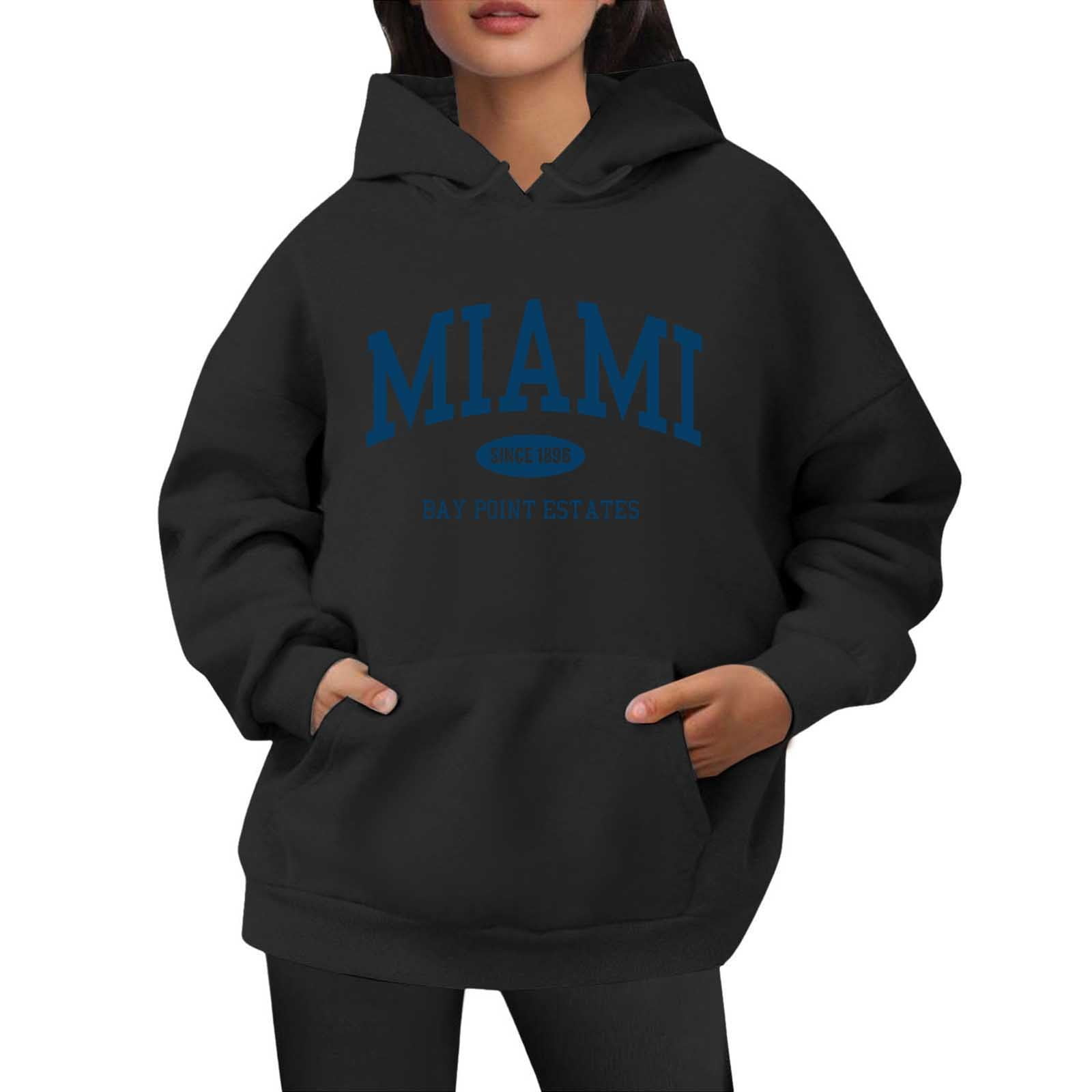 Bibifish Graphic Womens Hoodies Miami City Letter Print Long Sleeve Oversized Hooded sweatshirts ...