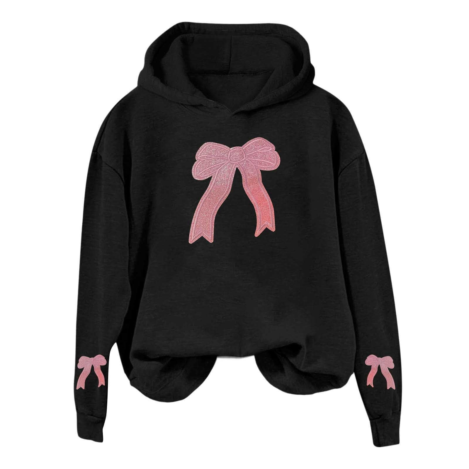 Bibifish Hoodies For Women Cute Preppy Embroidered Bow Graphic Print ...