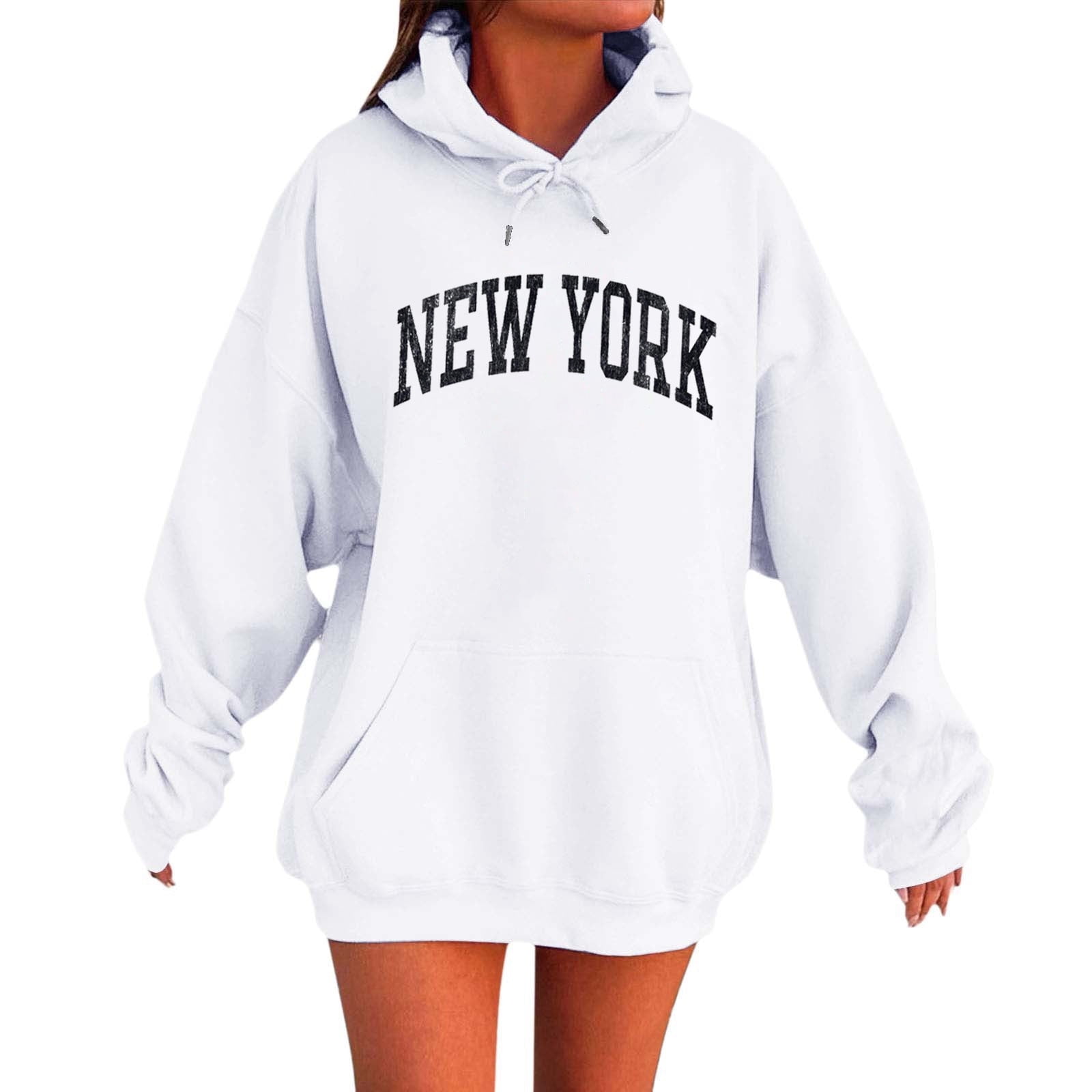 Bibifish Hoodies For Women Preppy New York City Letter Print Fall ...