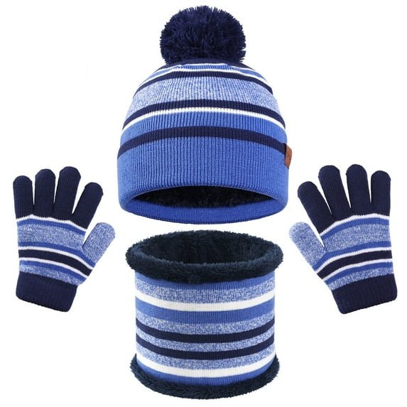 Bibifish Kids Hat Gloves Scarf Sets 3 Pc Casual Striped Pattern Knit Beanies Hat Gloves And Neck ...