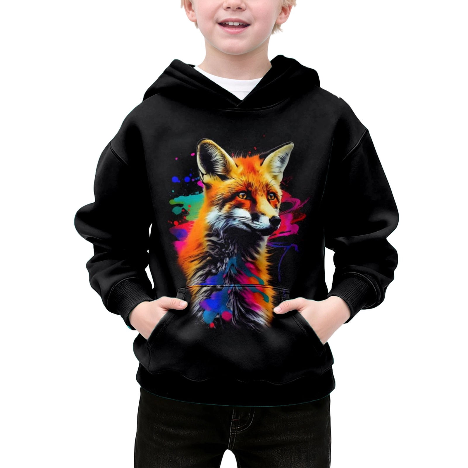 Bibifish Kids Hoodies Colorful Fox Graphic Print Hooded Sweatshirts ...