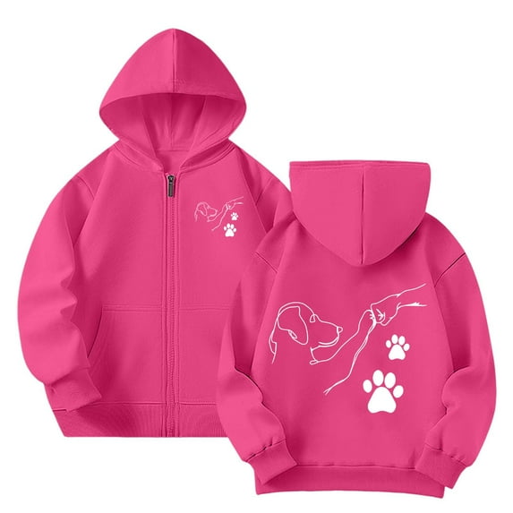 Bibifish Kids Hoodies Dog High-Five Graphic Print Full-Zip Fleece Lined ...