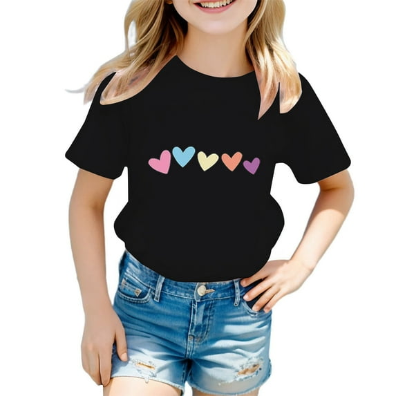 Bibifish Little Girls Tshirts Colorful Love Heart Graphic Print Round ...