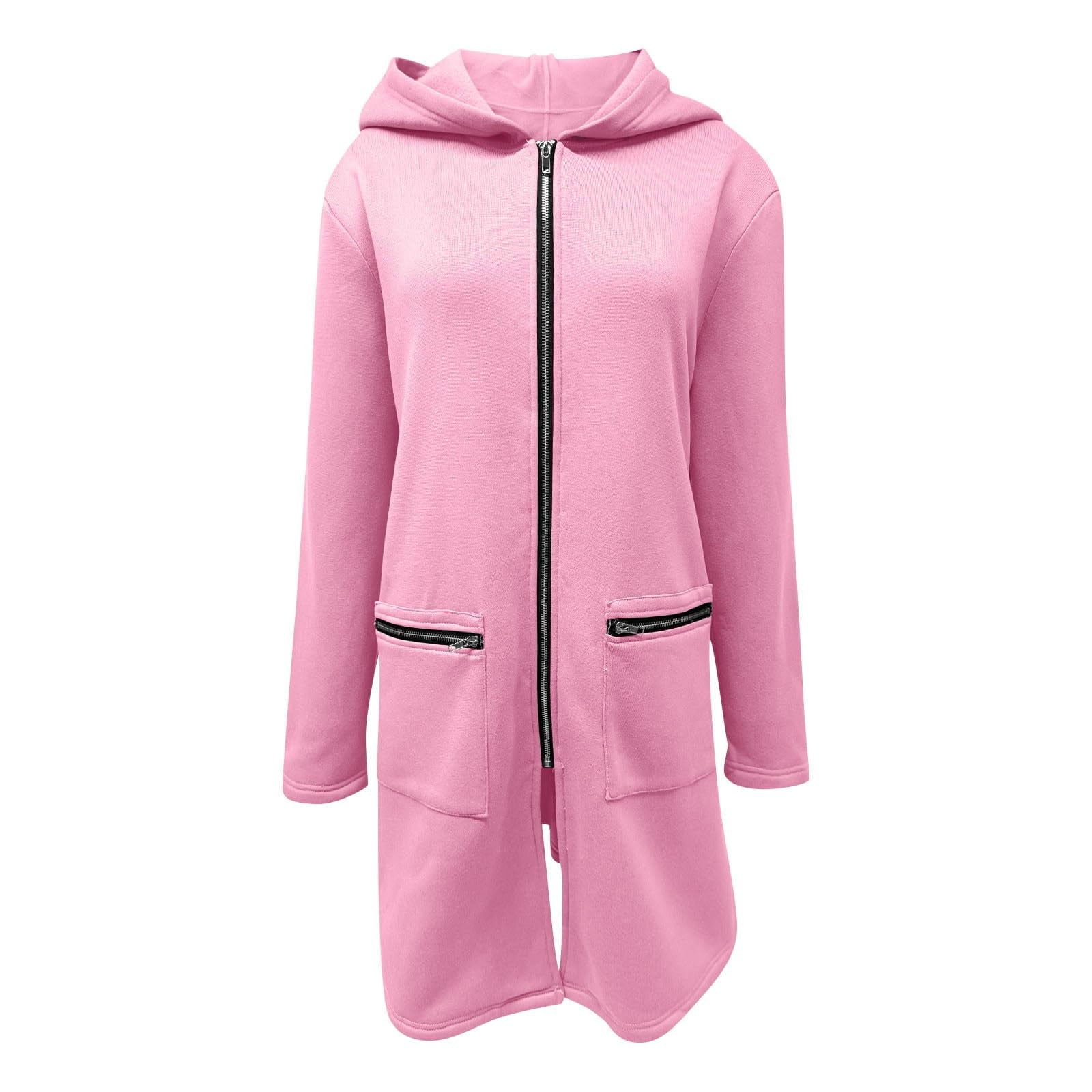 Bibifish Long Coats Tops Hoodies For Women Fall Light Pink Zip Up ...