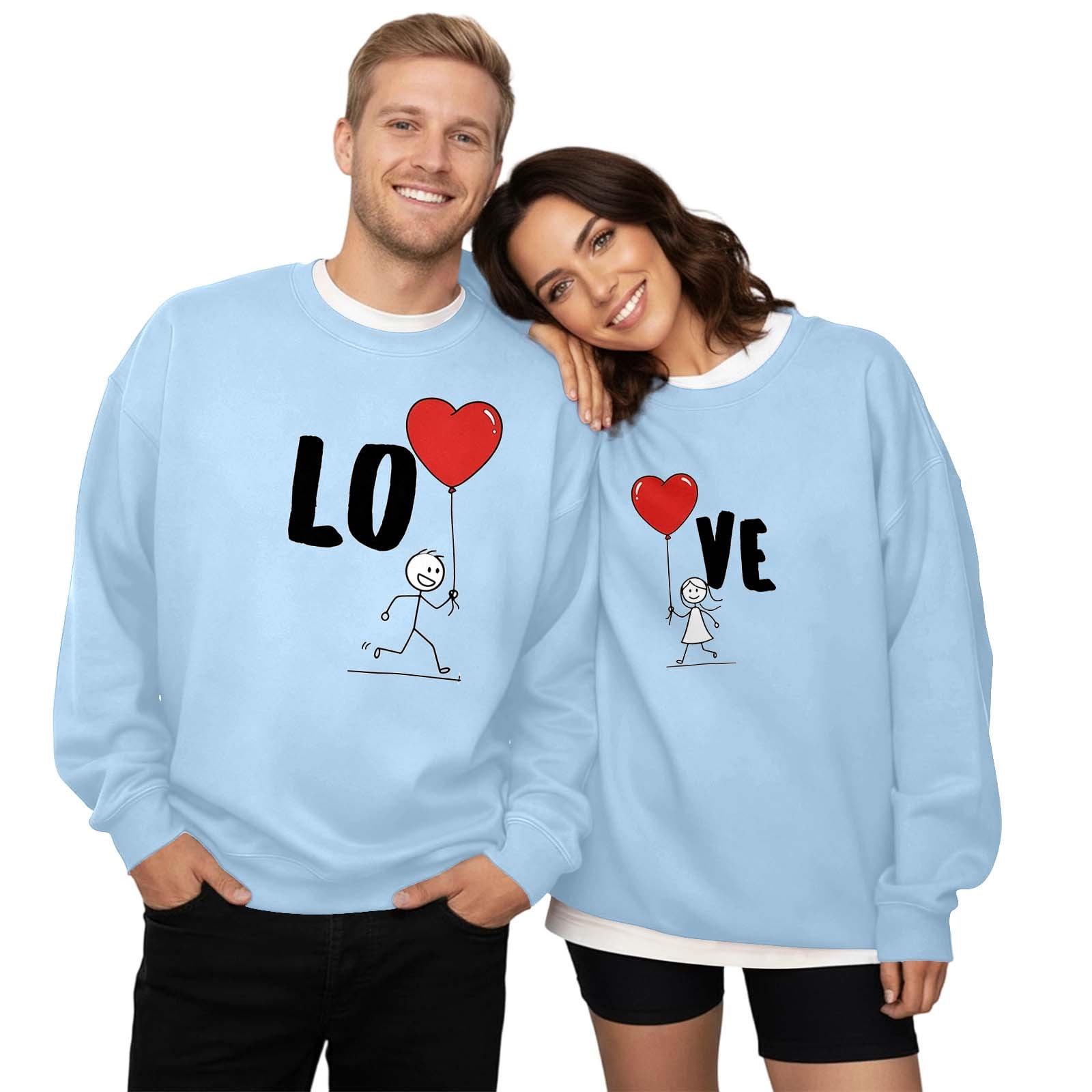 Bibifish Matching Couple Sweatshirts "VE" Letter Graphic Couple Hoodies ...