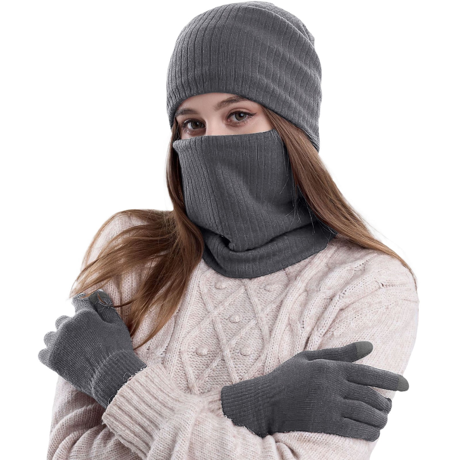Bibifish Mens And Womens Knitted Scarf Hat & Gloves Sets Beanie Hat ...