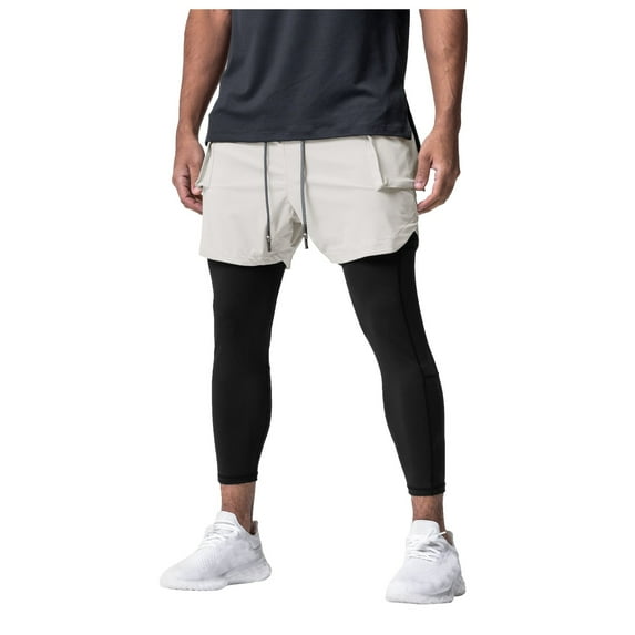 Bibifish Mens Athletic Pants Black Fake Two-Piece Layered Leggings ...