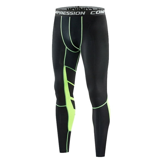 Bibifish Mens Athletic Pants Black & Neon Green Contrast Panel Leggings ...