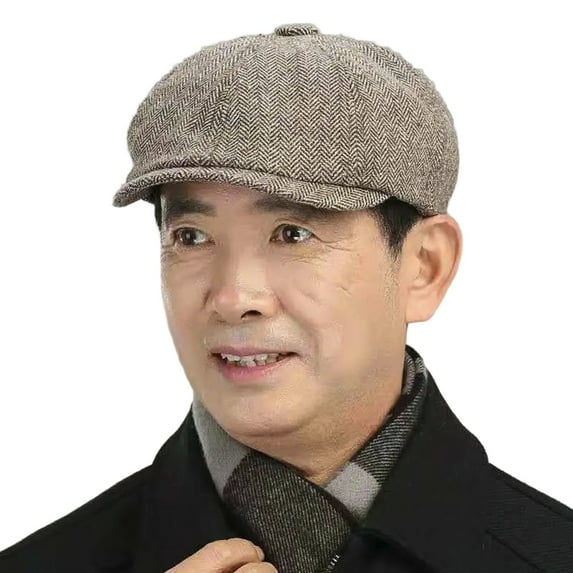 Bibifish Mens Black Newsboy Cap Classic Herringbone Texture Stitched ...