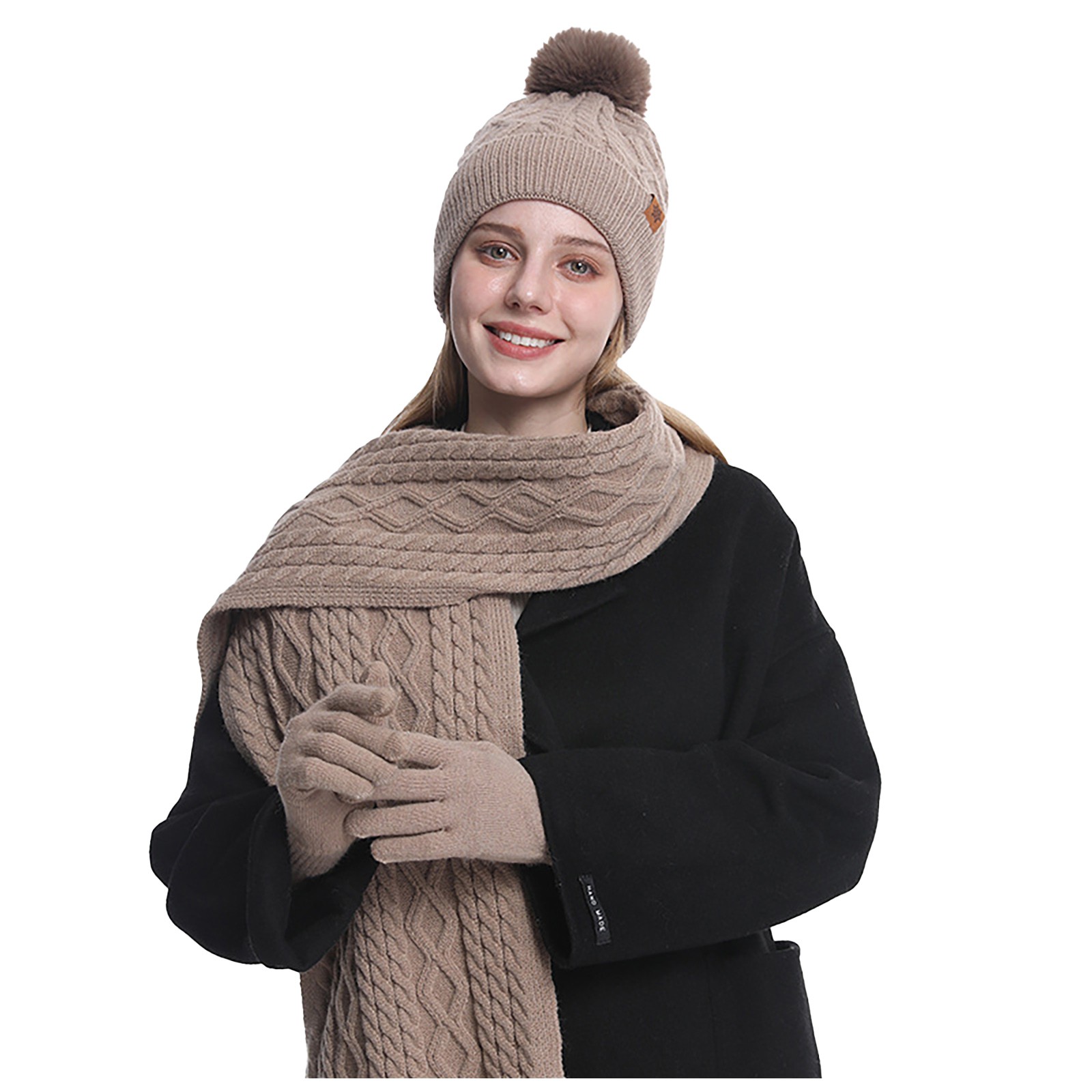 Bibifish Mens Hat Gloves Scarf Sets 3 Pc Solid Color Beanies Hat Gloves ...