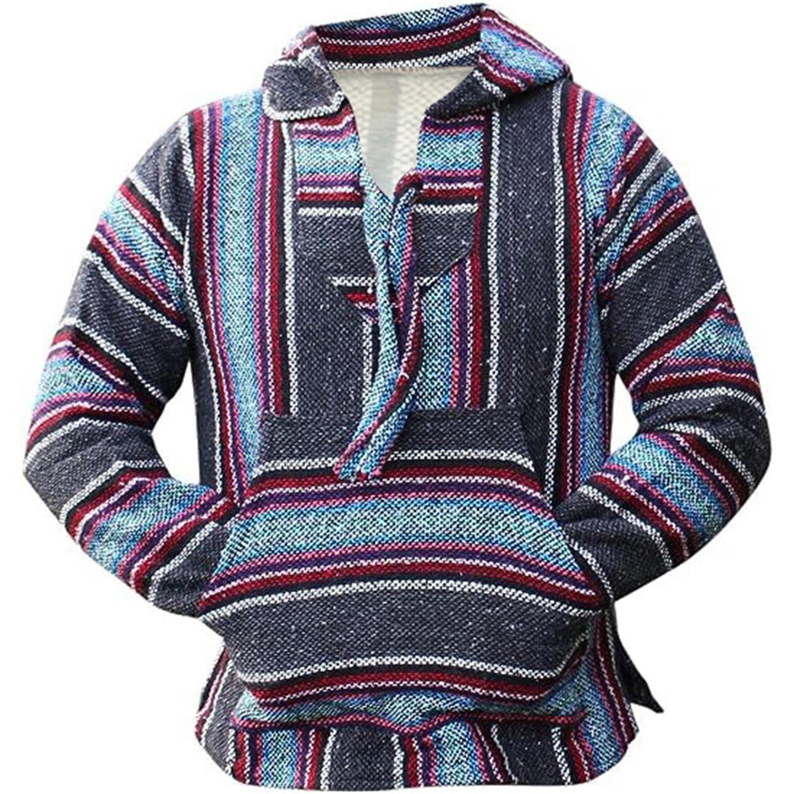 Bibifish Mens Hoodies Blue Black Striped Pattern Open Front Hoodie ...