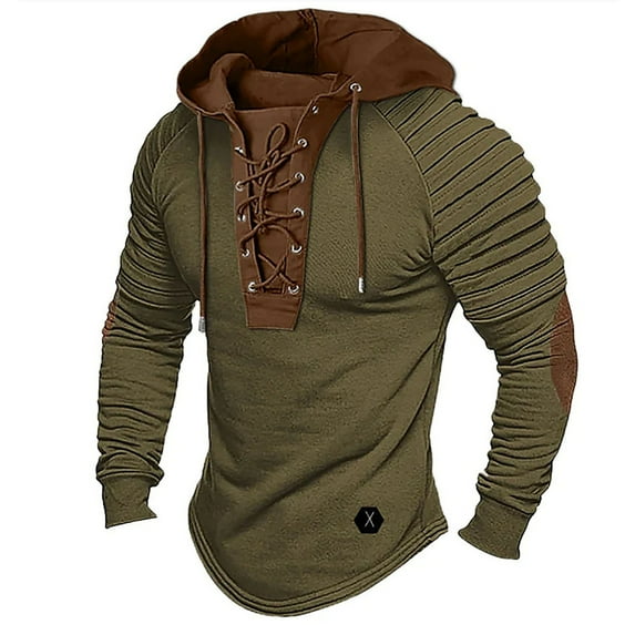 Bibifish Mens Hoodies Color Block Lace-Up Pullover Hoodie Ribbed Sleeve ...