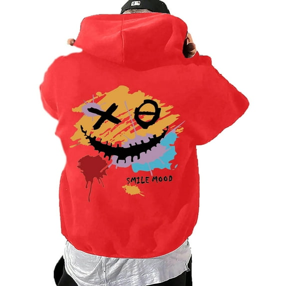 Bibifish Mens Hoodies Graffiti Smile Print Pullover Hoodie Oversized ...