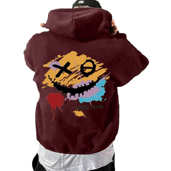 Bibifish Mens Hoodies Graffiti Smile Print Pullover Hoodie Oversized ...
