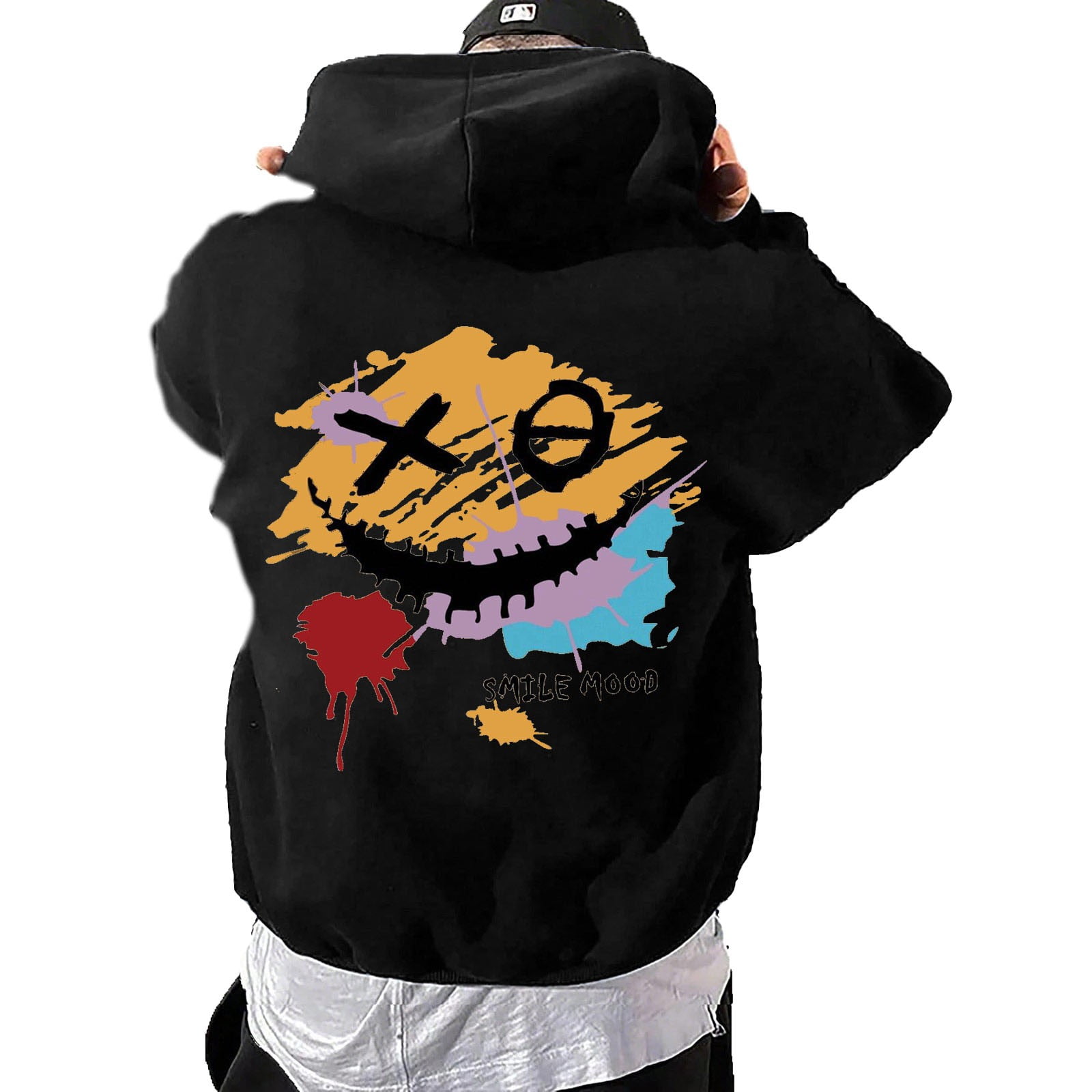 Bibifish Mens Hoodies Graffiti Smile Print Pullover Hoodie Oversized ...