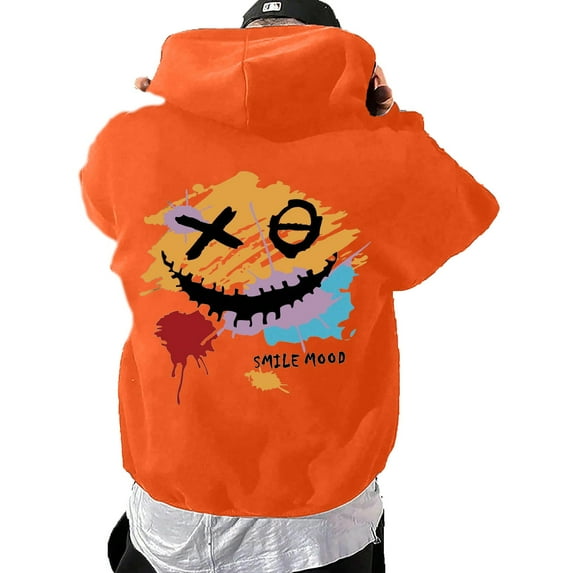 Bibifish Mens Hoodies Graffiti Smile Print Pullover Hoodie Oversized ...