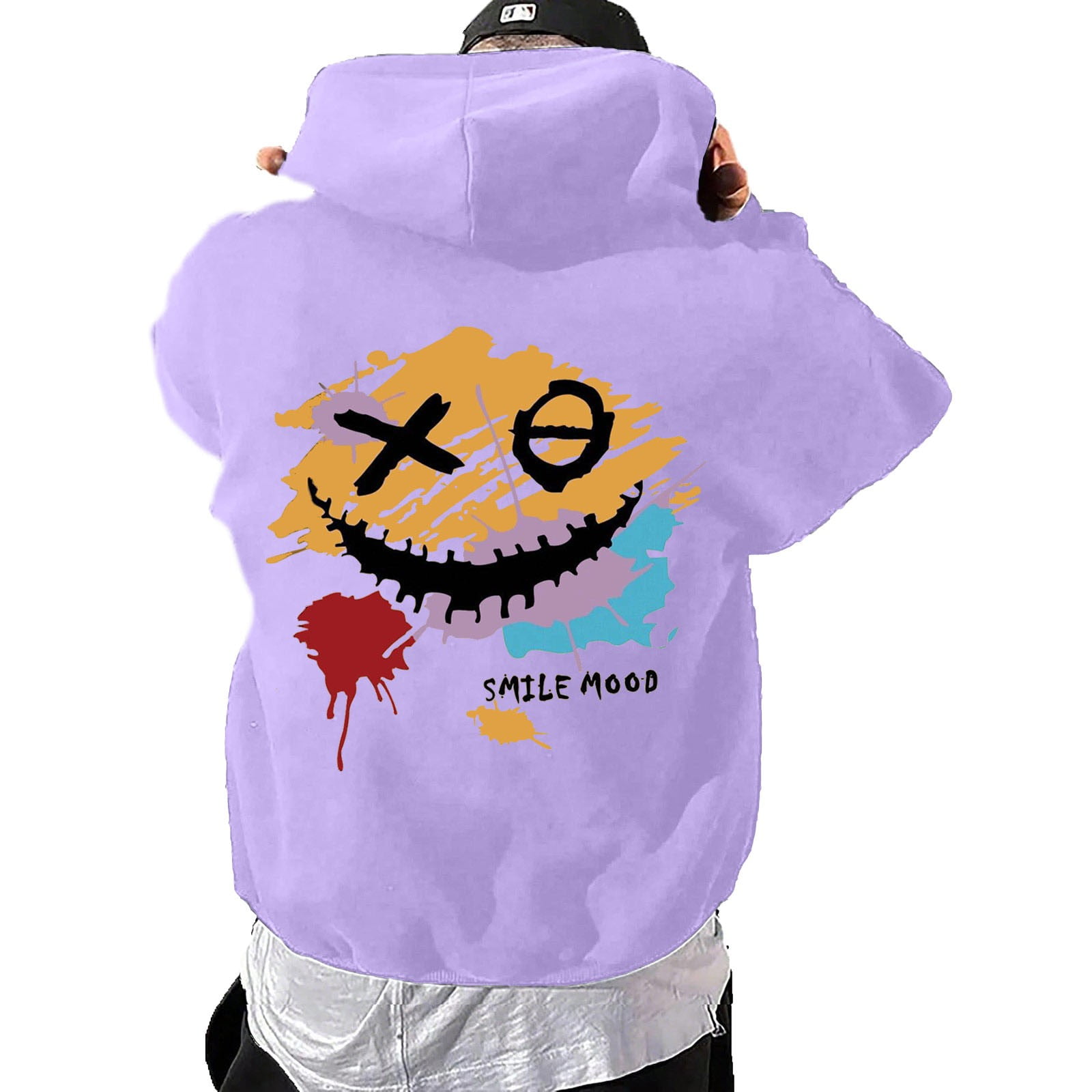 Bibifish Mens Hoodies Graffiti Smile Print Pullover Hoodie Oversized ...