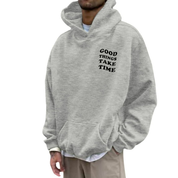 Bibifish Mens Hoodies Royal Blue "GOOD THINGS TAKE TIME" Print Pullover ...