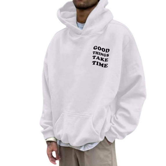 Bibifish Mens Hoodies Royal Blue "GOOD THINGS TAKE TIME" Print Pullover ...