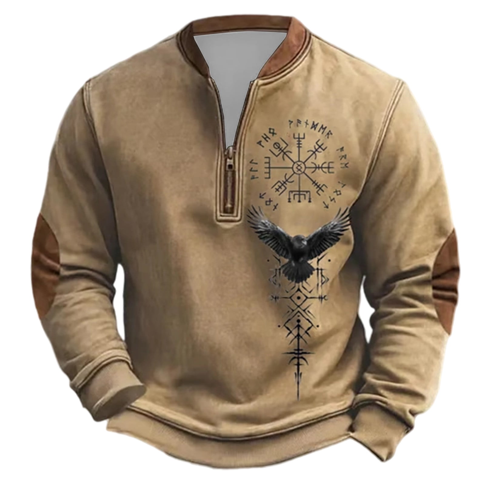 Bibifish Mens Hoodies White Eagle & Viking Rune Print Half-Zip Hoodie ...