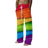 Bibifish Mens Pants All Seasons Rainbow Printed Drawstring Elastic ...