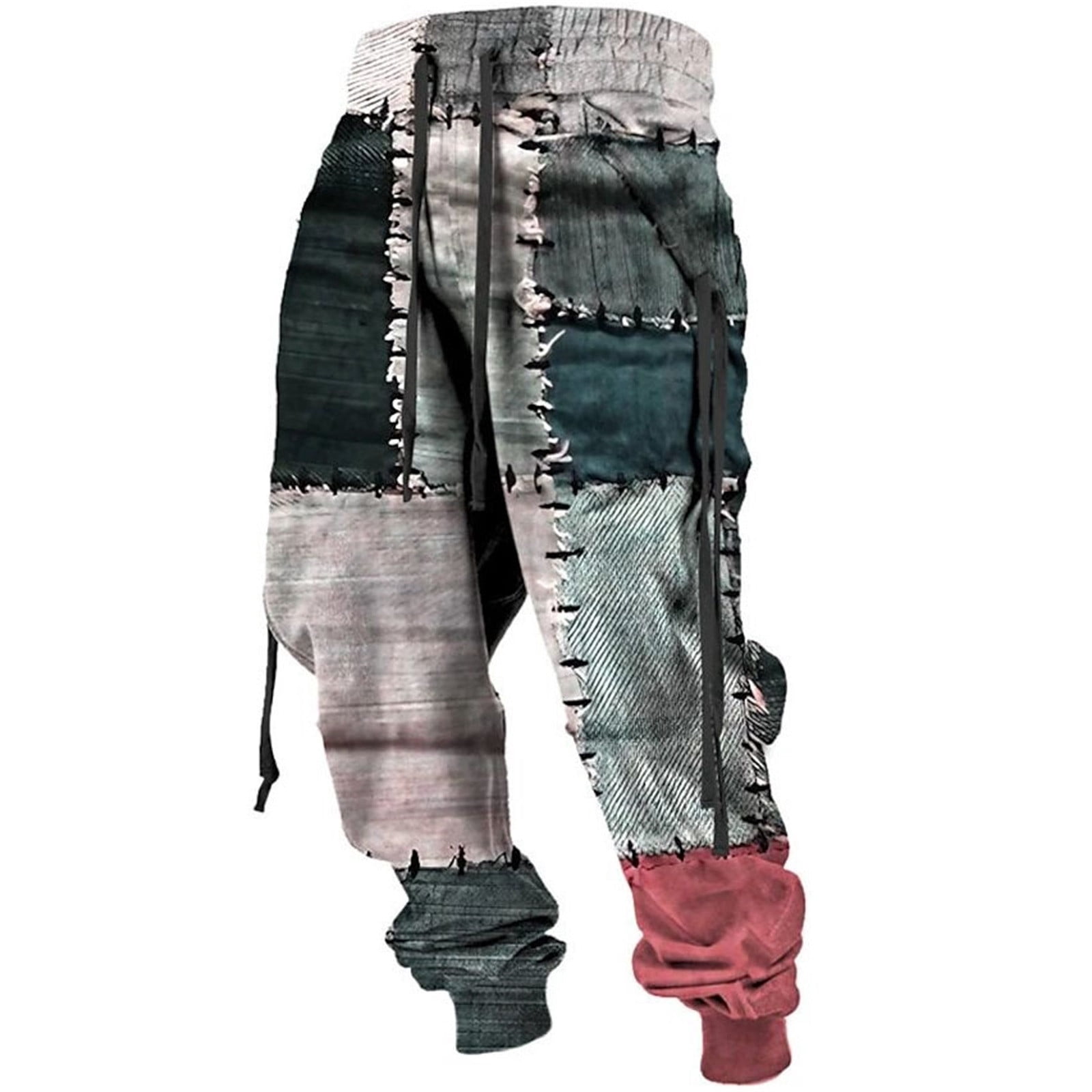 Bibifish Mens Pants Color Block Drawstring Elastic Waist Long Wide Leg ...