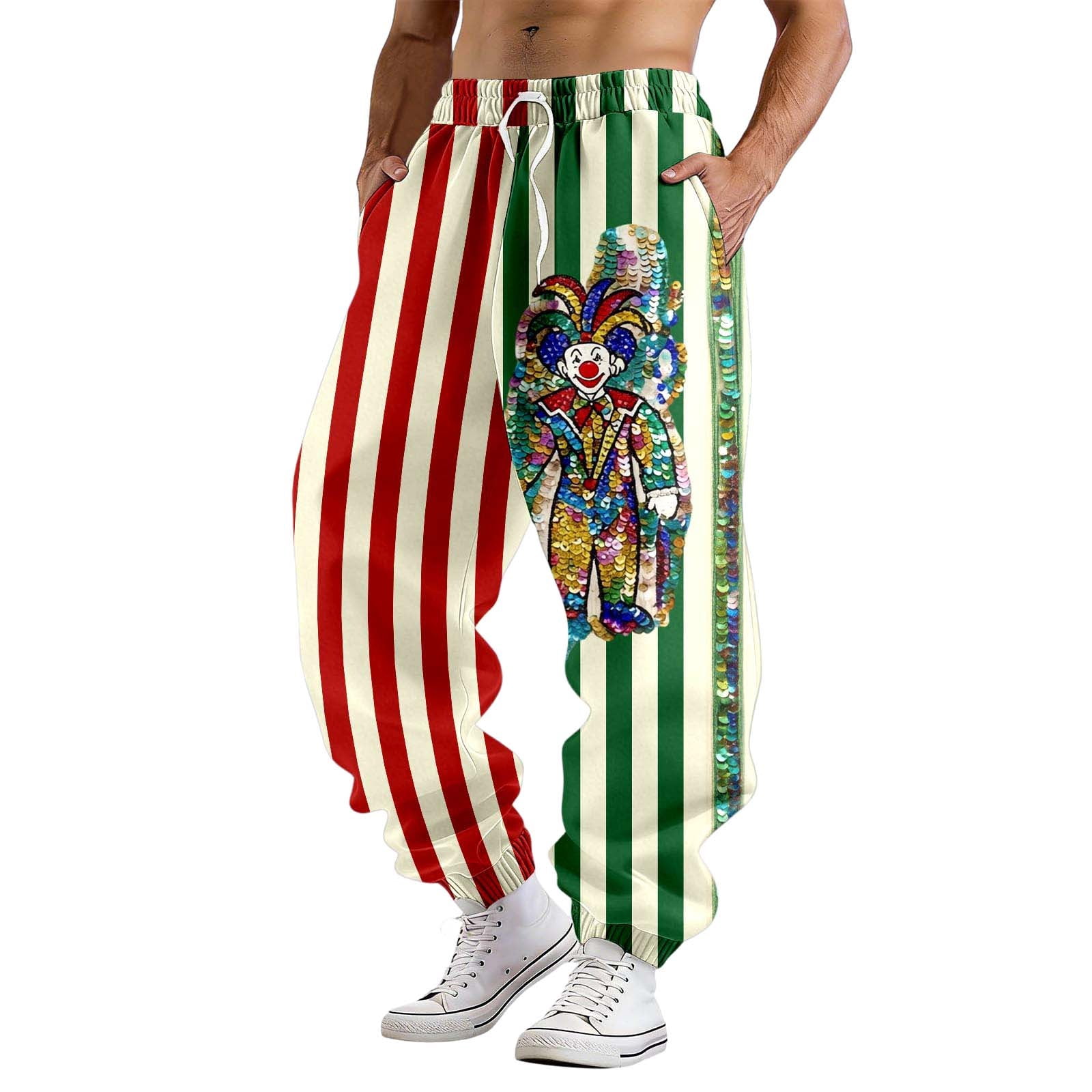 Bibifish Mens Pants Strip Pattern Carnival Graphic Pants Festival ...