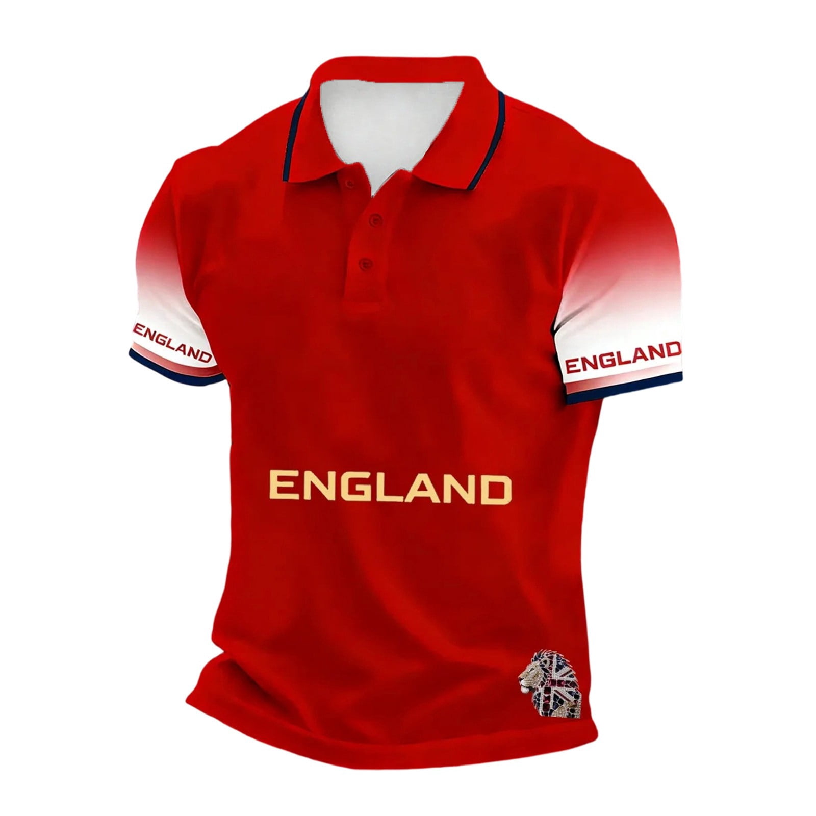 Bibifish Mens Polo Shirt England Word Print & Union Jack Lion Graphic ...