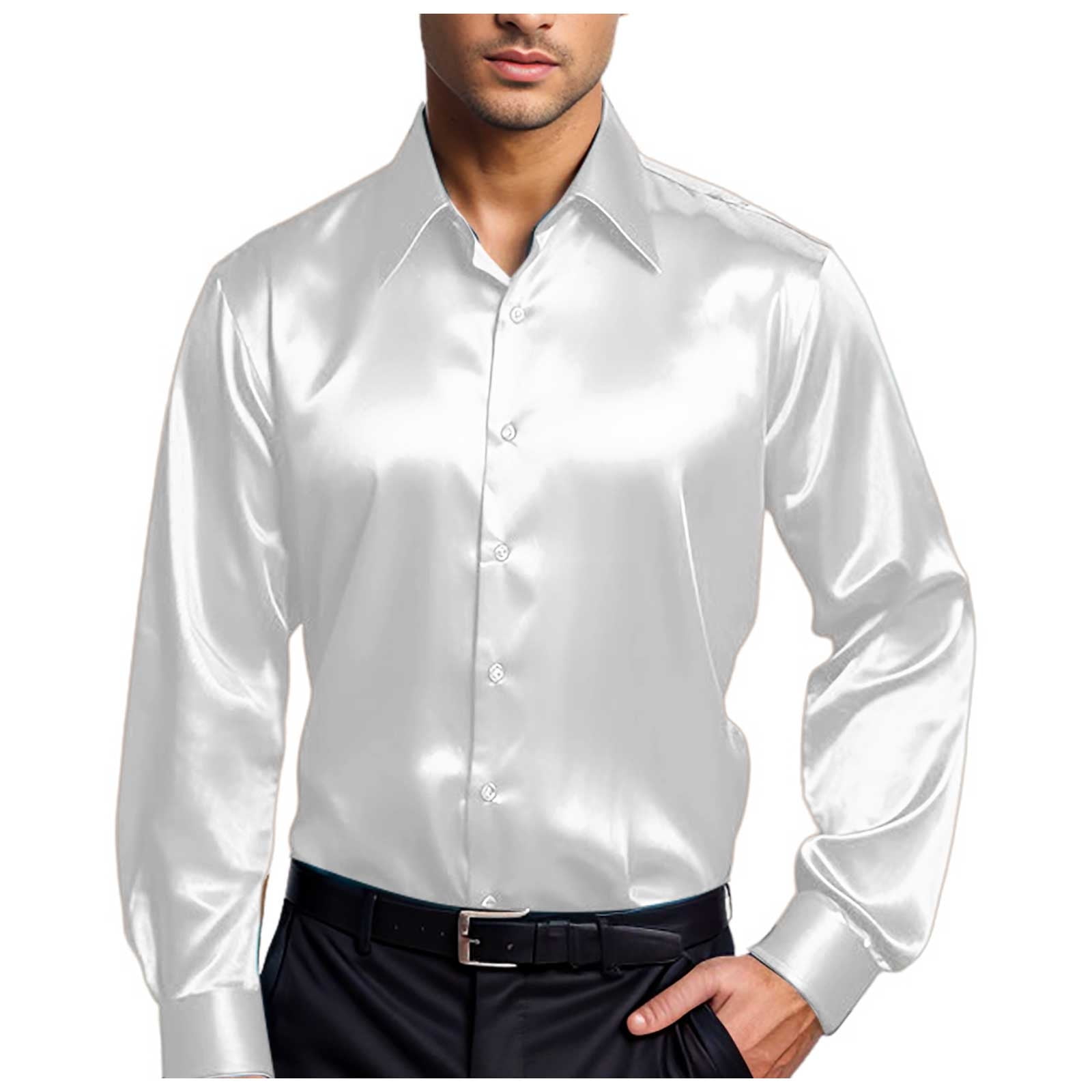 Bibifish Mens Shirts Satin Dress Long Sleeve Button Down Shirts Relaxed ...