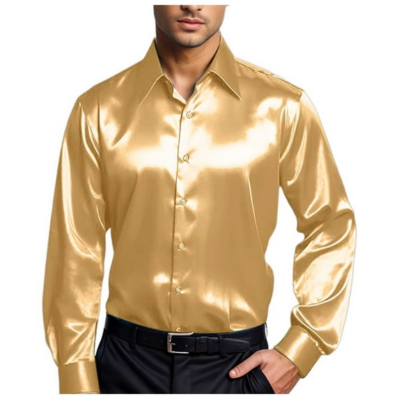 Bibifish Mens Shirts Satin Dress Long Sleeve Button Down Shirts Relaxed ...