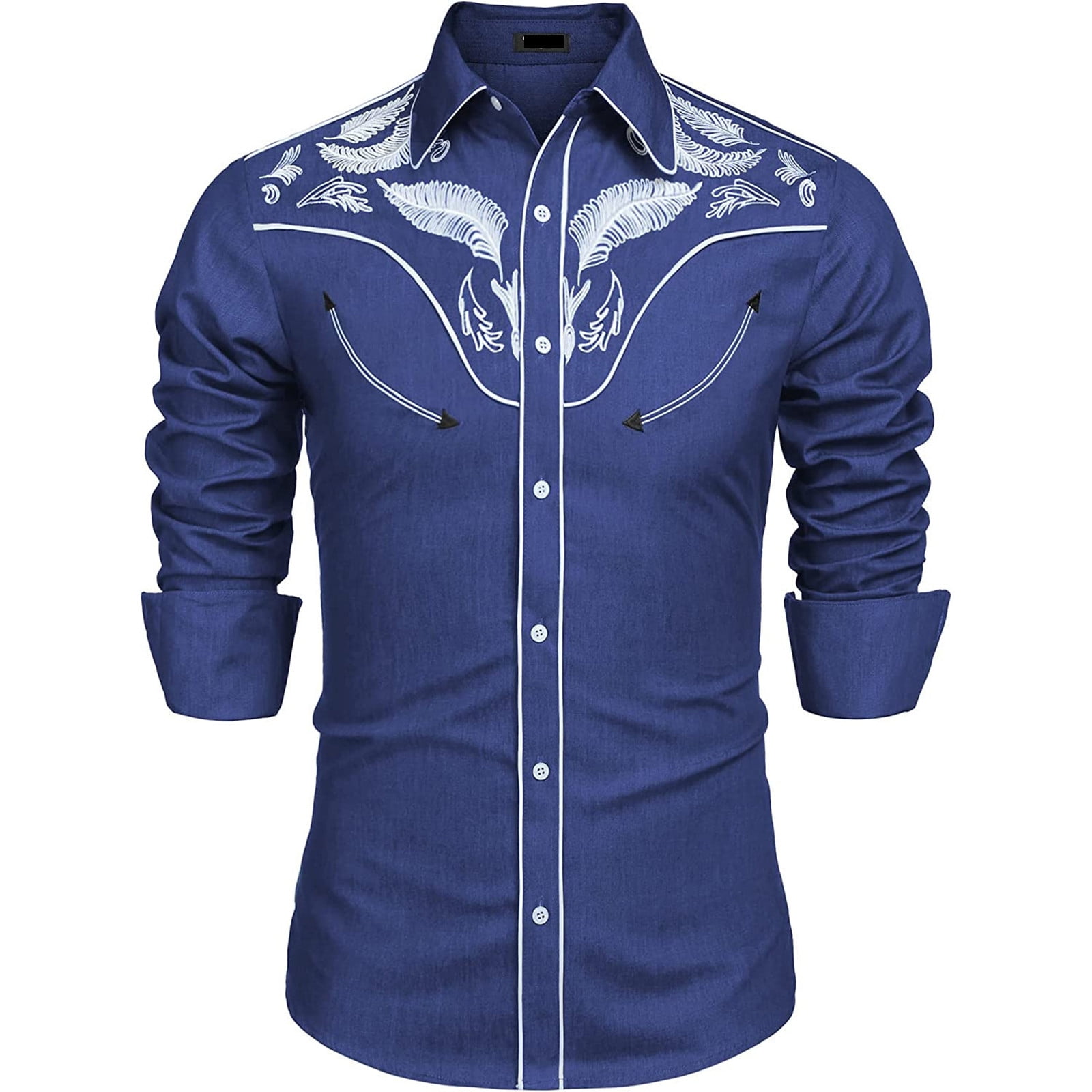 Bibifish Mens Shirts Western Cowboy Shirts Long Sleeve Button Down ...