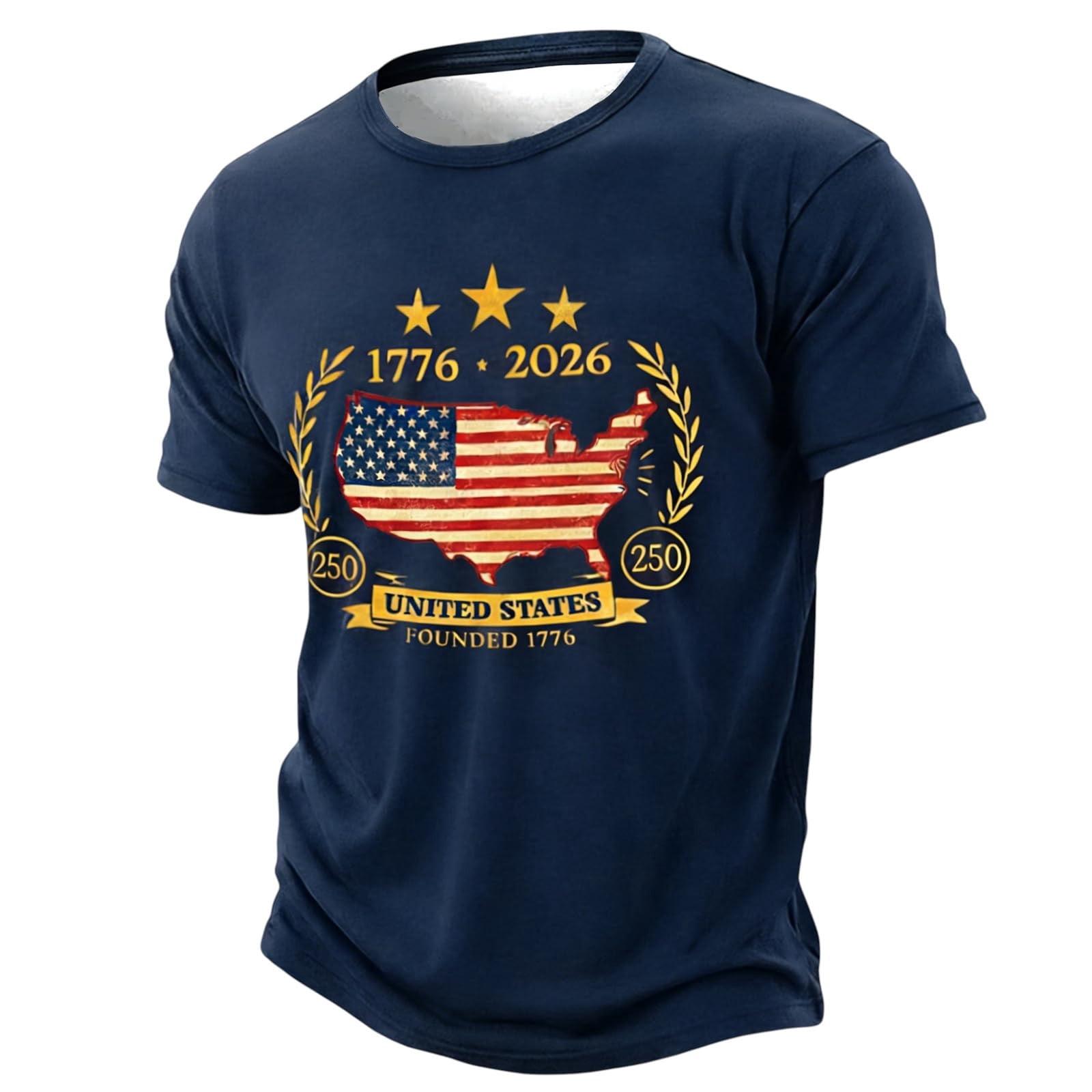 Bibifish Mens Short Sleeve Crew Neck Tee Shirt American Flag Map Print ...