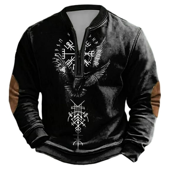 Bibifish Mens Sweatshirt Black Viking Symbol Print Half-Zip Pullover ...