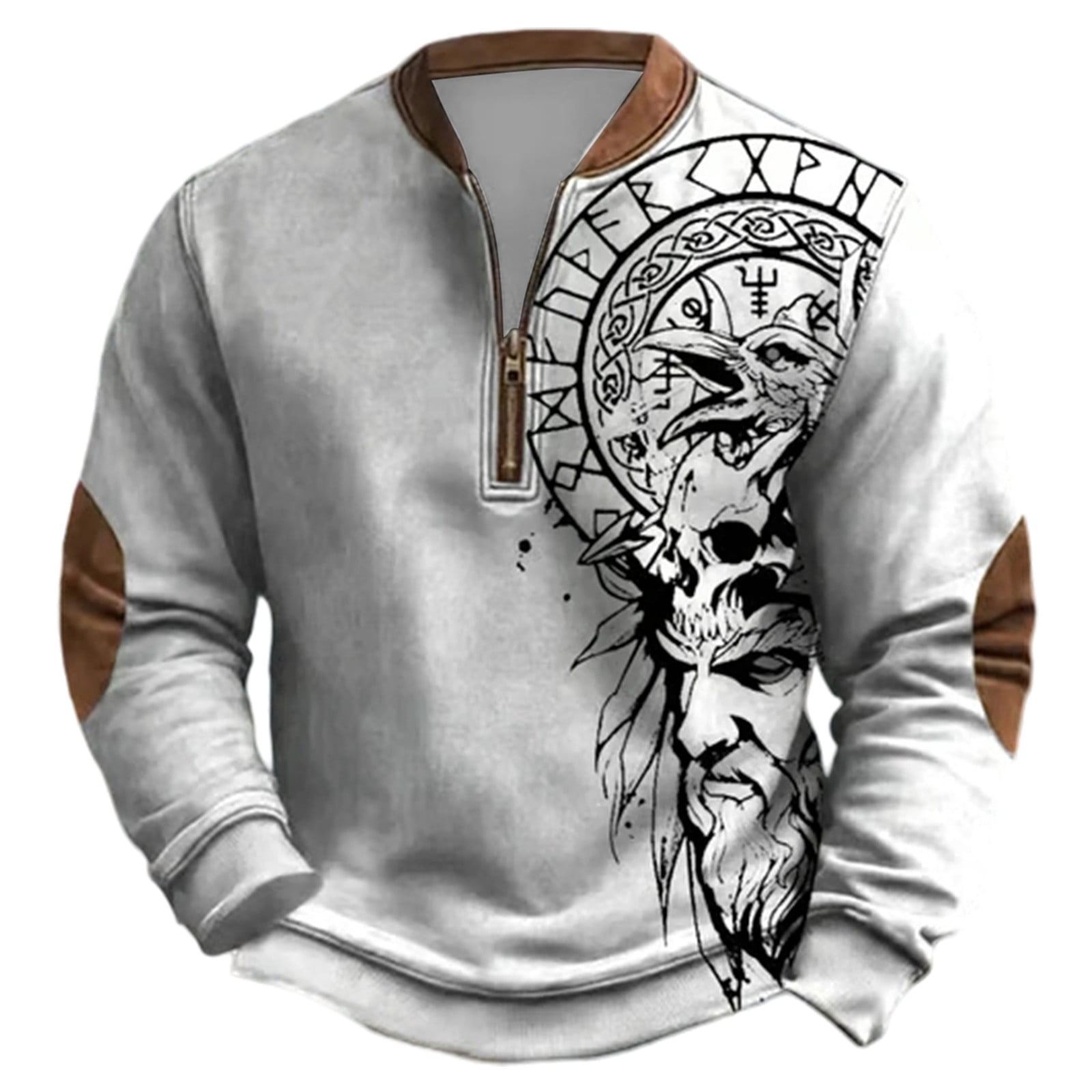 Bibifish Mens Sweatshirts Viking Totem Print Half-Zip Stand Neck ...