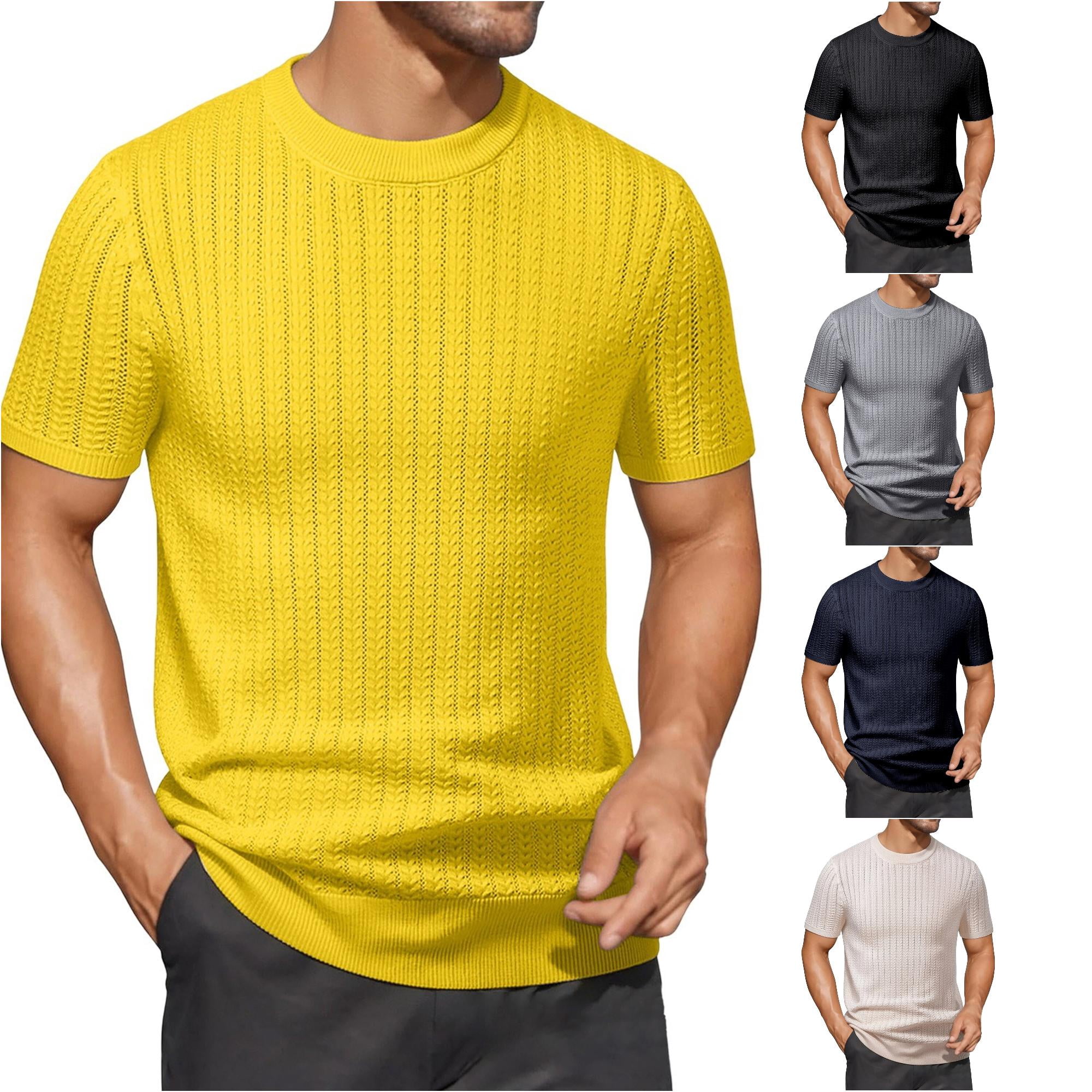 Bibifish Mens T Shirts Short Sleeve Crew Neck Vertical Hollow Knit ...