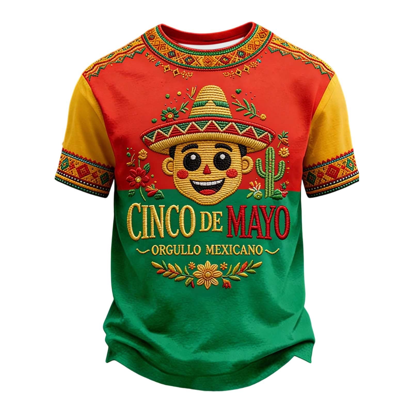 Bibifish Mens T-Shirt Graphic Cartoon Sombrero Print Crew Neck Short ...