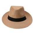 Bibifish Nisex Beige Straw Fedora Hat Black Ribbon Band Lightweight ...