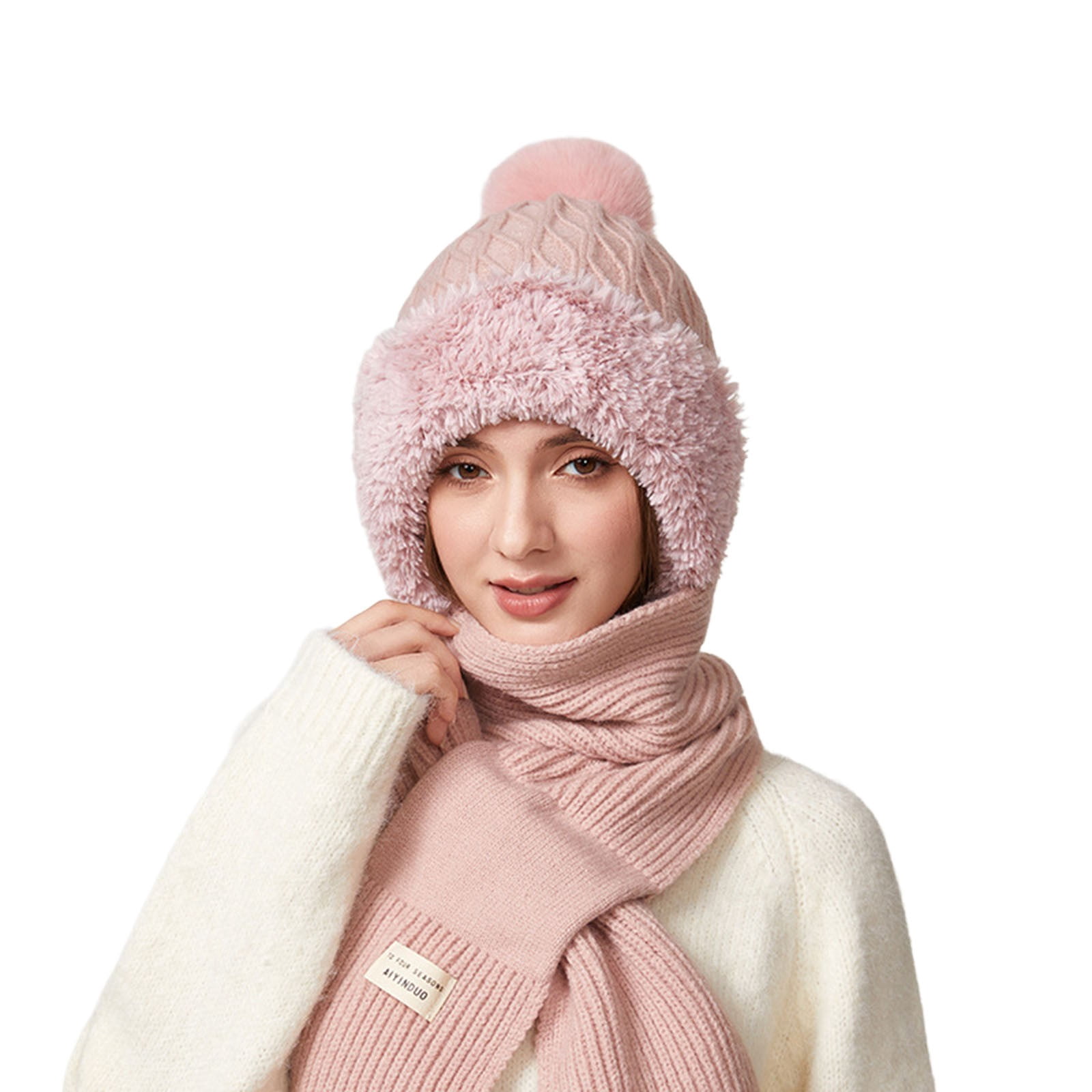 Bibifish One Piece Scarf Hats For Women Knitted Earmuffs Hats Soft ...